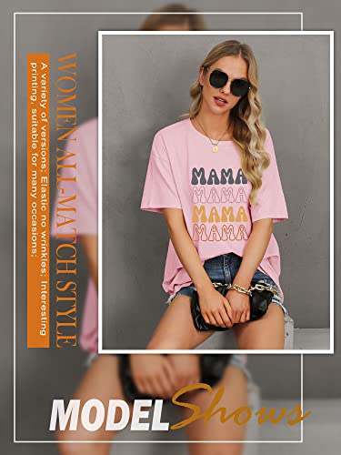 SLEITY Womens Mama Shirt Oversized Graphic Tees for Women Loose Fit Summer Blouses Casual Mom Tops
