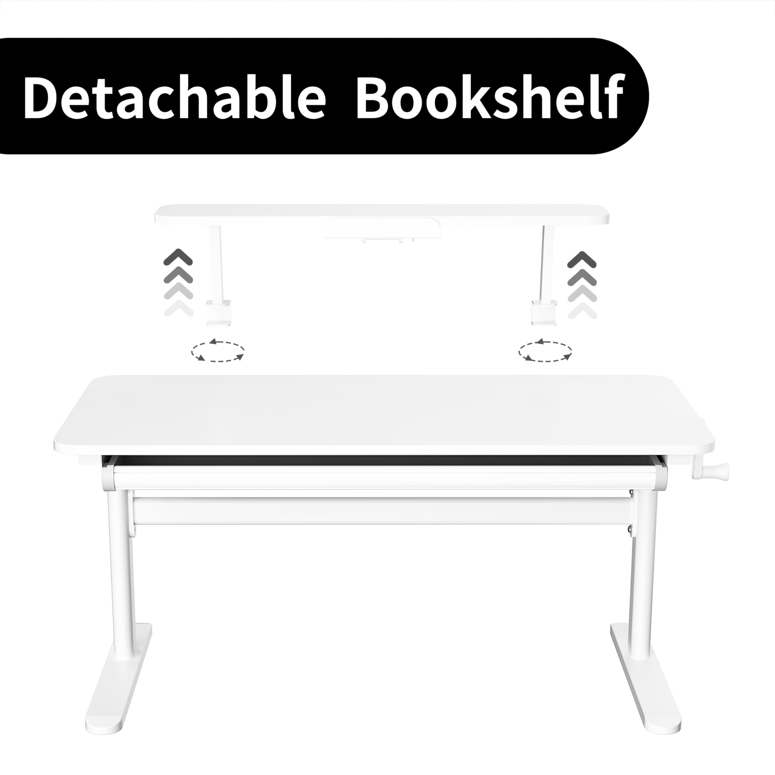 Fosheni Versatile Children's Adjustable Study Desk with Detachable Bookshelf - Height-Adjustable [47" x 23"] Workstation for Kids - Tilting Desktop, Storage Drawer, Ergonomic Design, Woodgrain