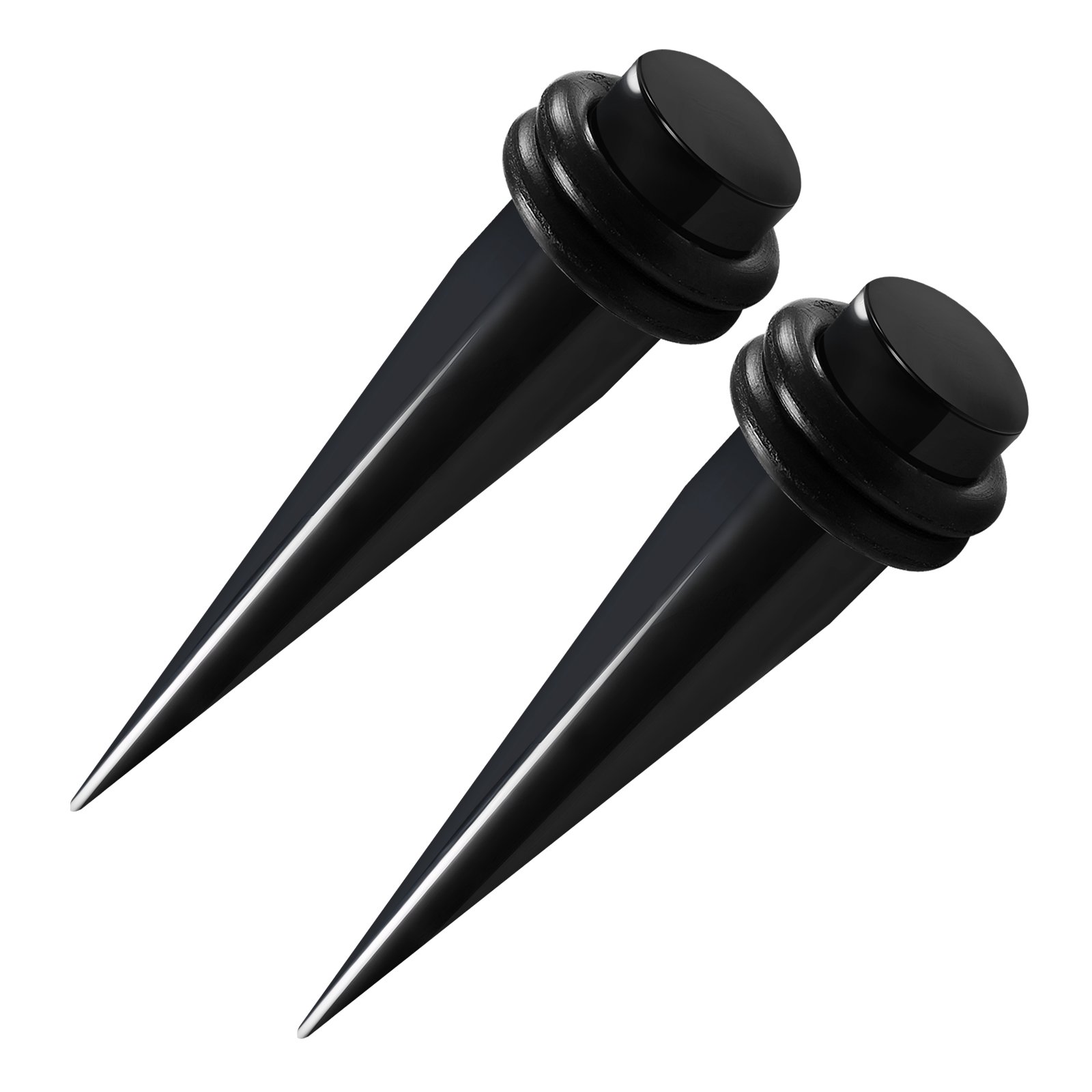 BIG GAUGES Pair of Black Acrylic Zero Gauge 8mm Ear Plugs Taper Double O rings Piercing Jewelry Stretching Expander Earring BG0851