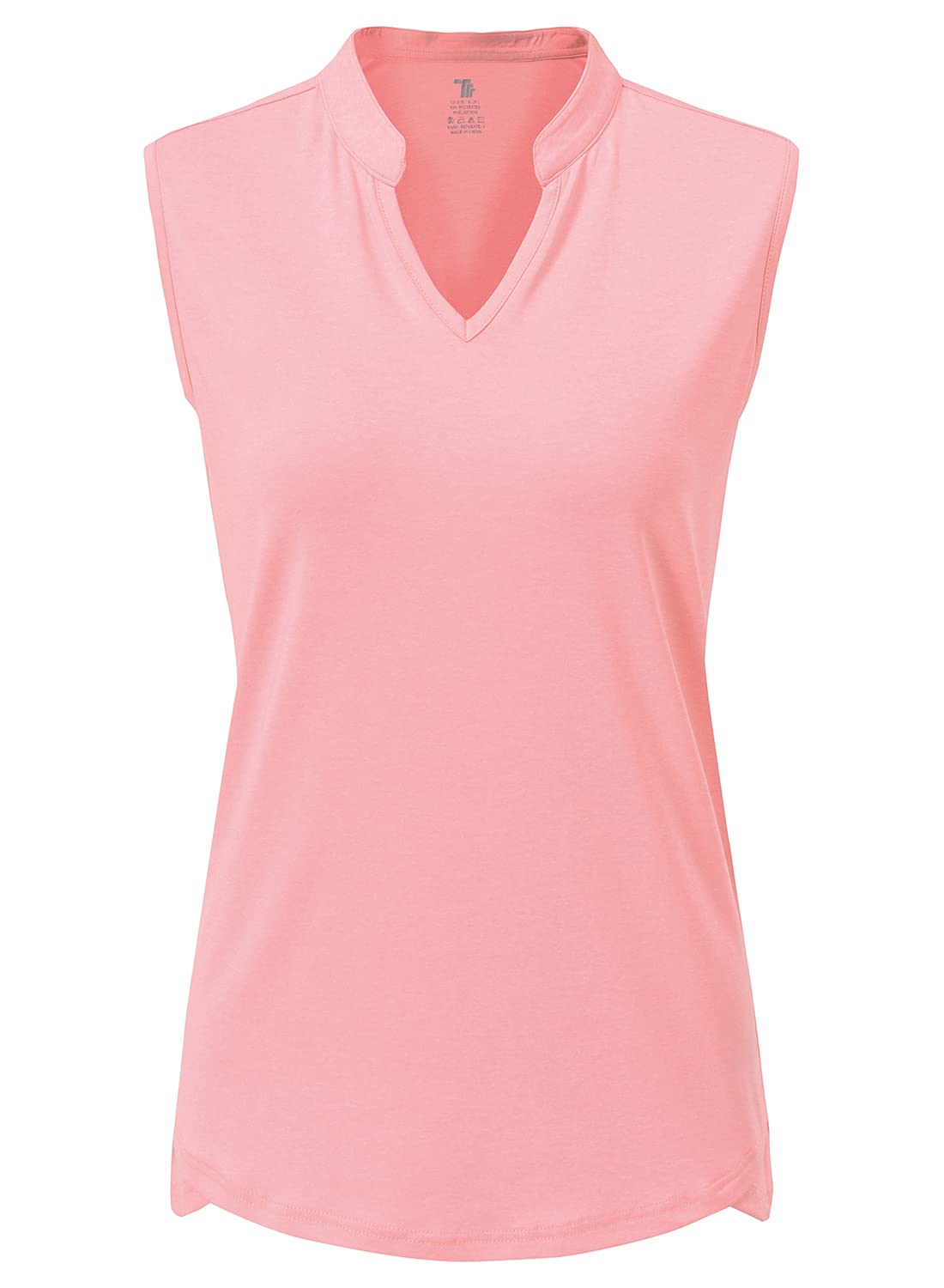BGOWATU Women's Golf Polo T-Shirts Sleeveless V Neck Collarless Tennis Shirts UV Protection Quick Dry Lightweight Pink L