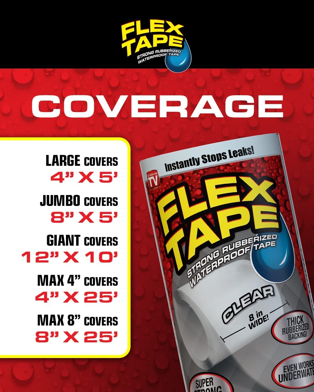 Flex Tape, 4 in x 5 ft, Black, Original Thick Flexible Rubberized Waterproof Tape - Seal and Patch Leaks, Works Underwater, Indoor Outdoor Projects - Home RV Roof Plumbing and Pool Repairs
