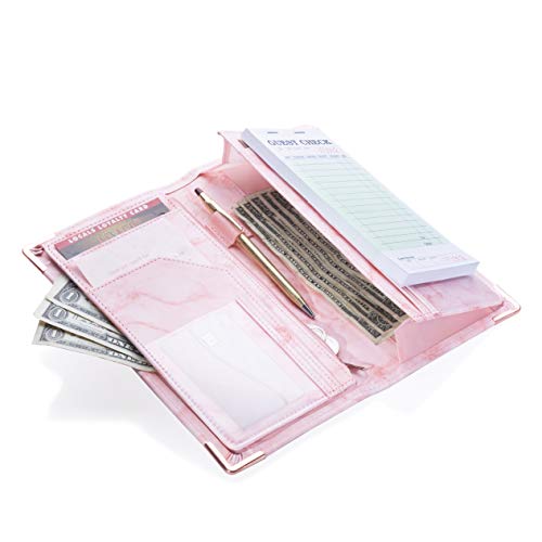 Sonic Server 5x9 11-Pocket Server Book Organizer with Double Magnetic Pockets and Zipper Pocket for Waitress Waiter Waitstaff | Marble Pink