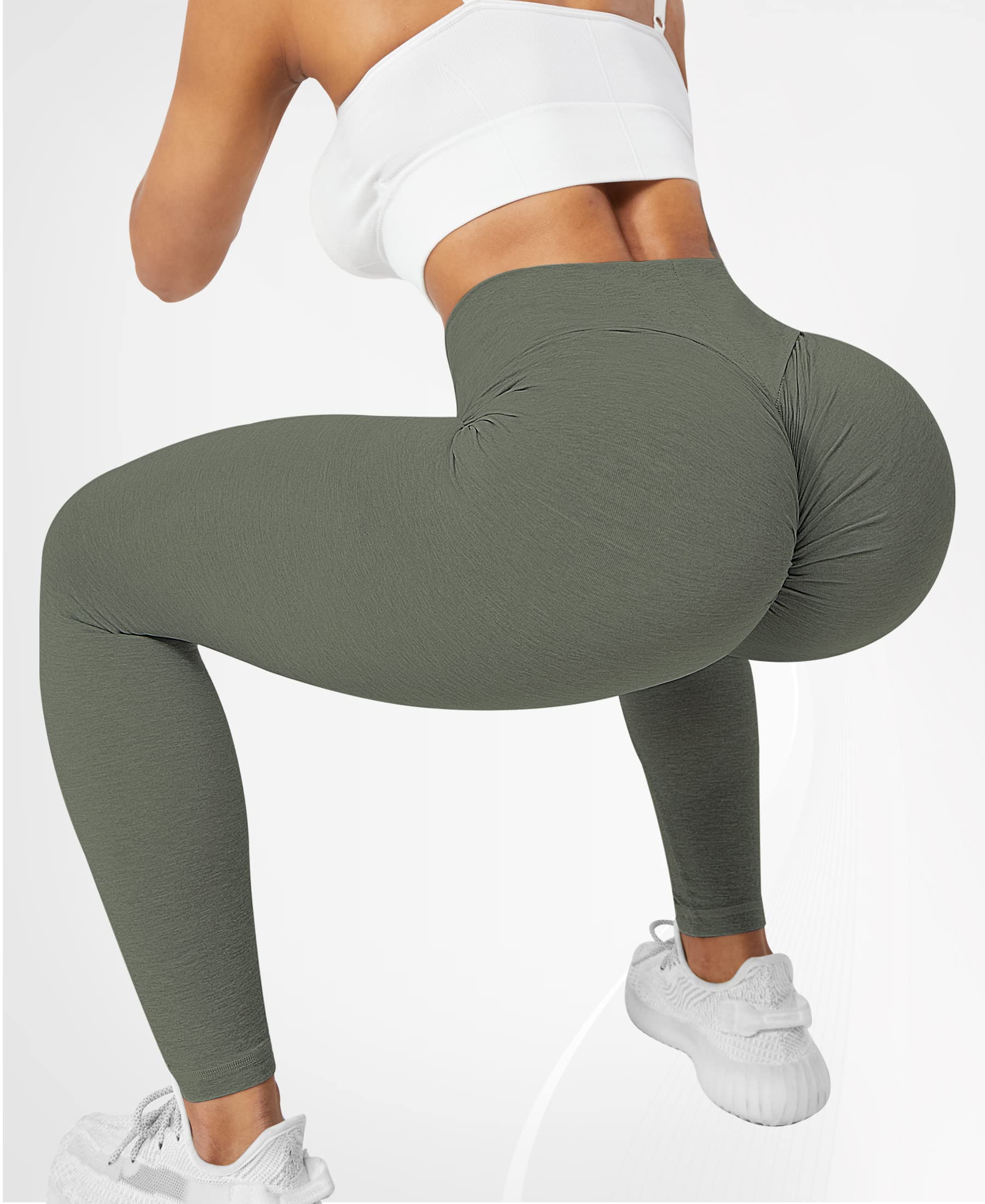 Chriamille Amplify Crossover Scrunch Butt Lifting Seamless Leggings for Women Booty High Waisted Workout Gym Yoga Pants Darkgrey
