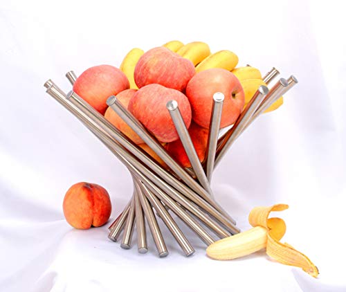LANDTOM® Creative Stainless Steel Rotation Fruit Bowl/Fruit Basket/Fruit Stand/Fruit Holder with Free Orange Peeler, Silver