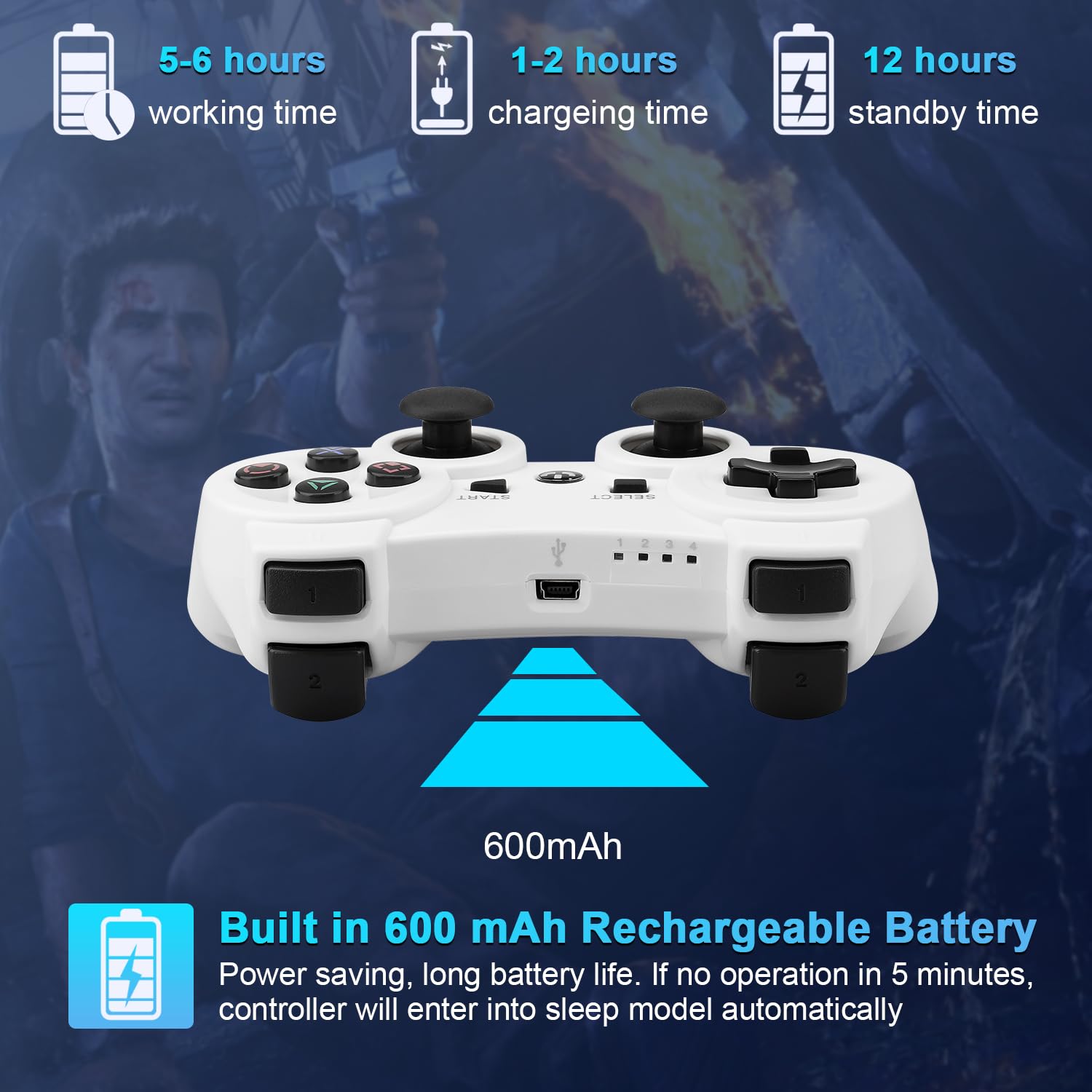 Blue Wireless Gamepad Works with PS3 Controller, OUBNAG for PS3 Remote Compatible with Playstation 3 Cooling Game Controllers for PS-3 Gift for Kids Boy Girl Man (2022 New Lightning Blue Pa3 Joystick)
