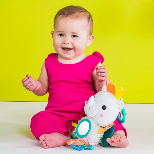 Bright Starts Rhino Playful Pals Take-Along BPA-Free Stroller Baby Toy, Age Newborn+