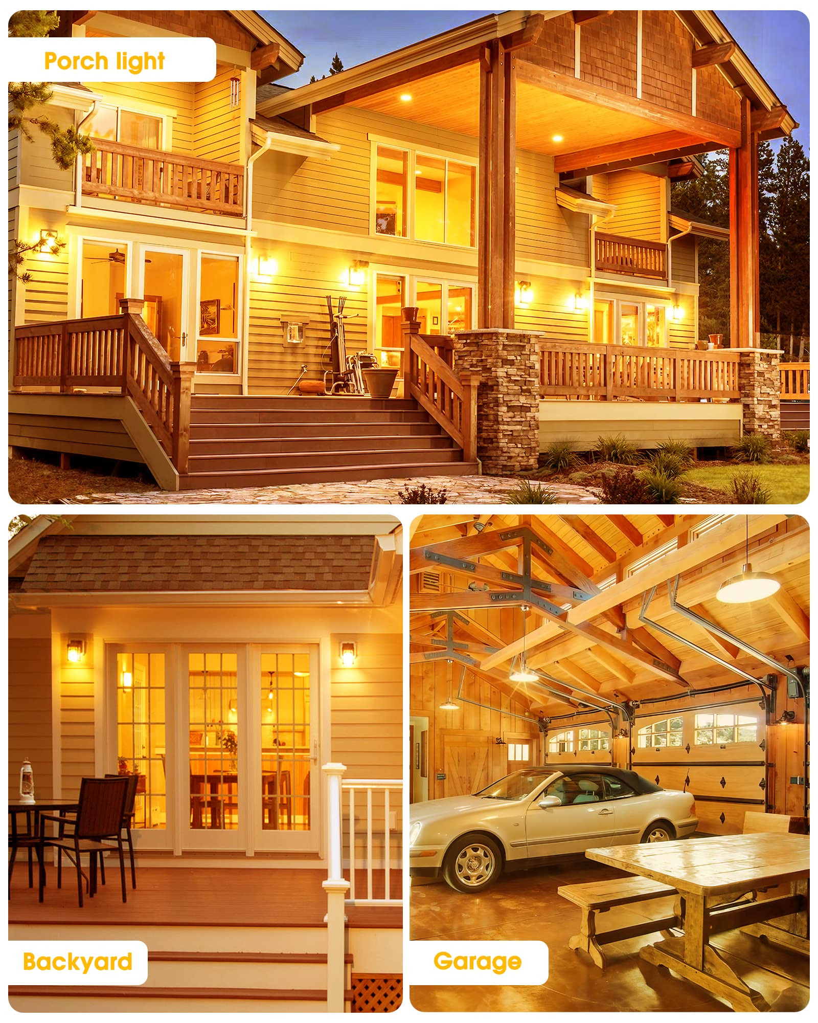 Bug Light Bulbs Outdoor, 40W Equivalent Amber Yellow LED Bug Lights for Outside, 6W 500LM 2000K for Porch Lights, Non-Attracting, Not-Dimmable A19 Bulb for Patio, Deck, Backyard, Hallway, 2 Pack