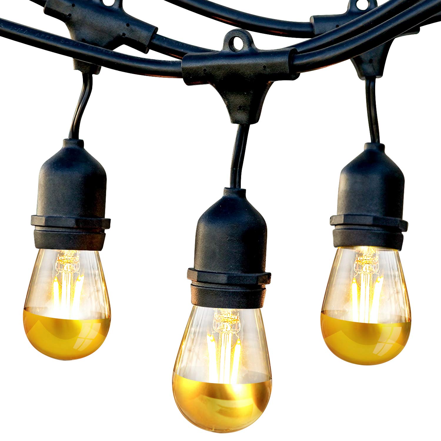 Brightech Ambience Pro LED Outdoor String Lights - 48 Ft Dimmable Patio Lights - Commercial Waterproof Porch String Lights for Outside, Backyard, Gazebo - 2W Anti Glare, Gold Tip Bulbs
