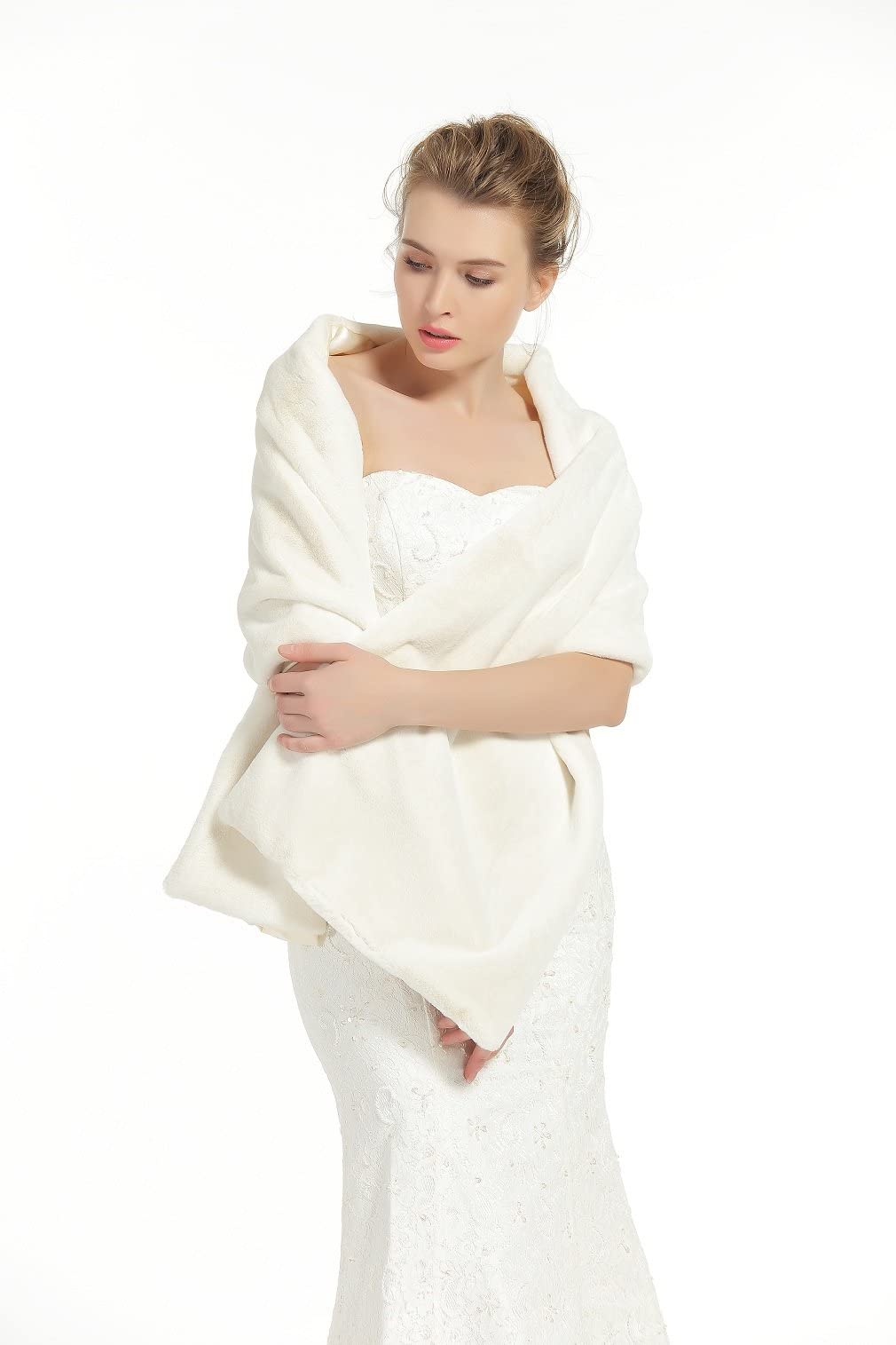 BEAUTELICATE Women Shawl Wrap Faux Fur Shrug Stole Scarf Winter Bridal Wedding Cover Up