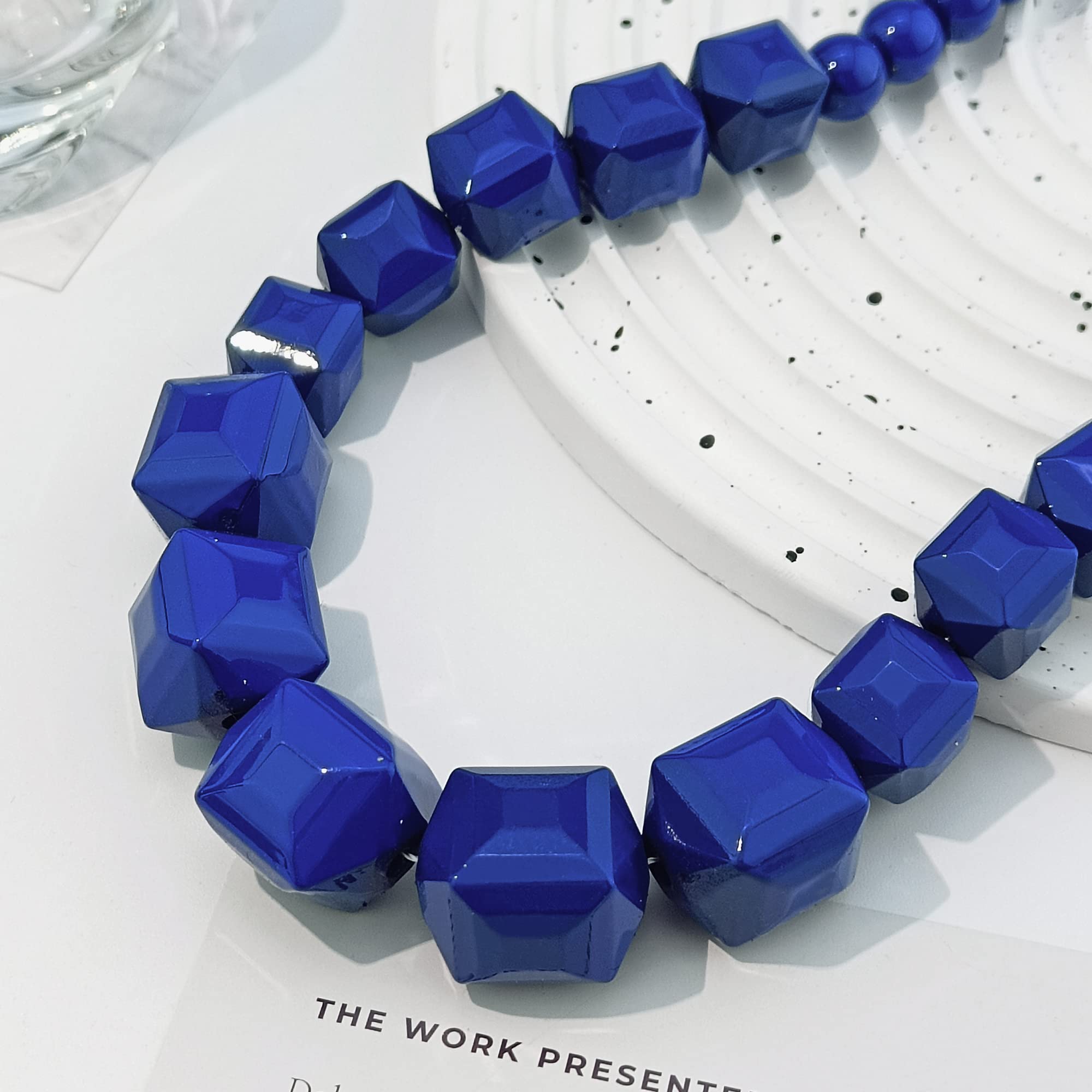 Coiris Chunky Red Acrylic Beads Strand Necklaces Set,Statement Geometric Beads Necklace Earrings,Acrylic African Beaded Necklace for Accessory Jewelry(ST0009-Royal Blue)