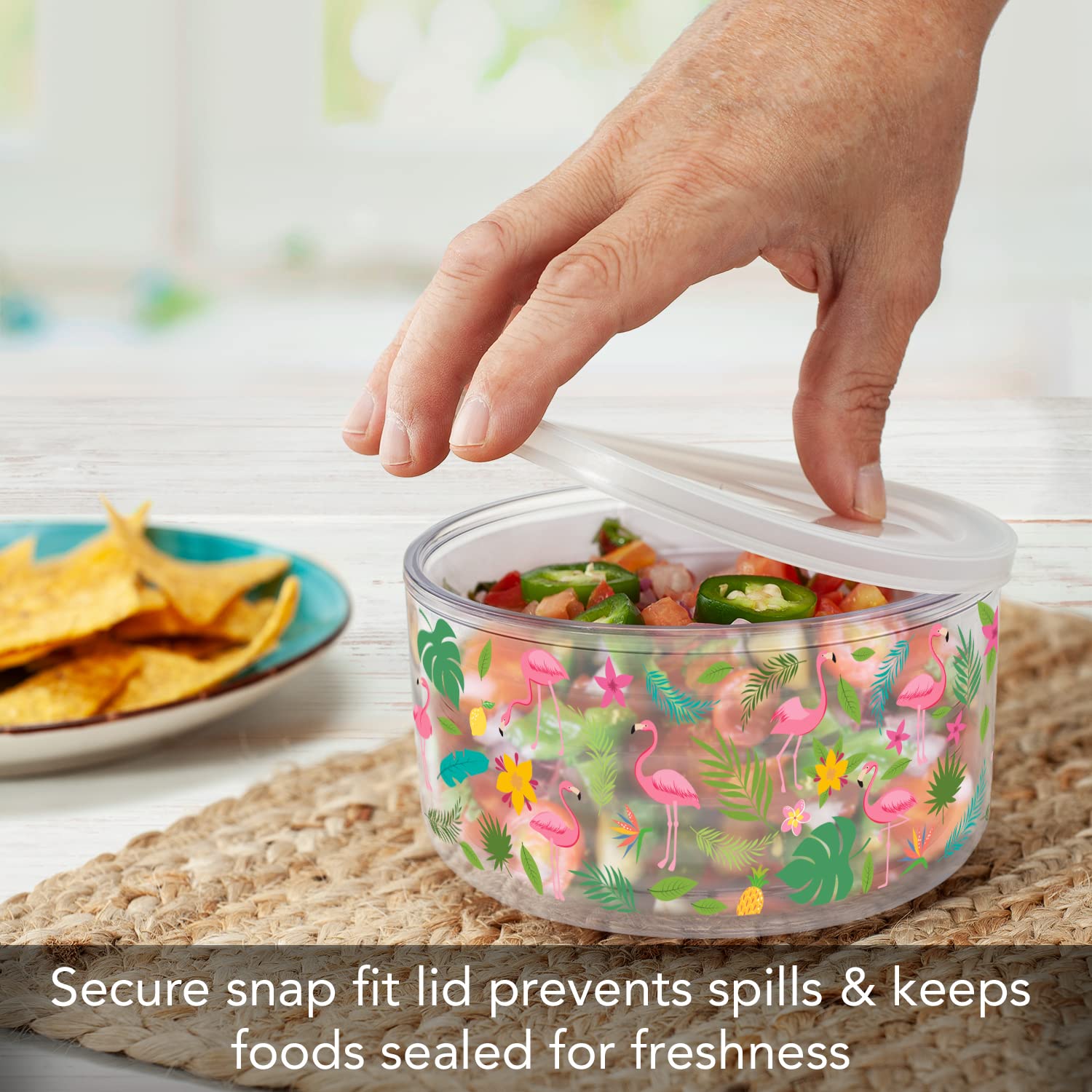 Counterart Flamingos Double Wall Insulated Unbreakable Plastic Travel Bowl with Lid Holds 22 Fluid Ounces BPA Free Microwave Safe Dishwasher Safe