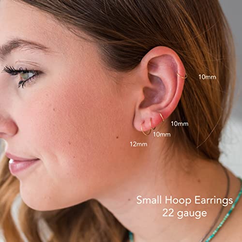 Small Solid 14k Yellow Gold Hoops. Mini Earrings Choose 8mm 10mm or 12mm in 24 Gauge or 22 Gauge 1 pair Minimalist Hypoallergenic Huggie Sleeper Hoop Earrings