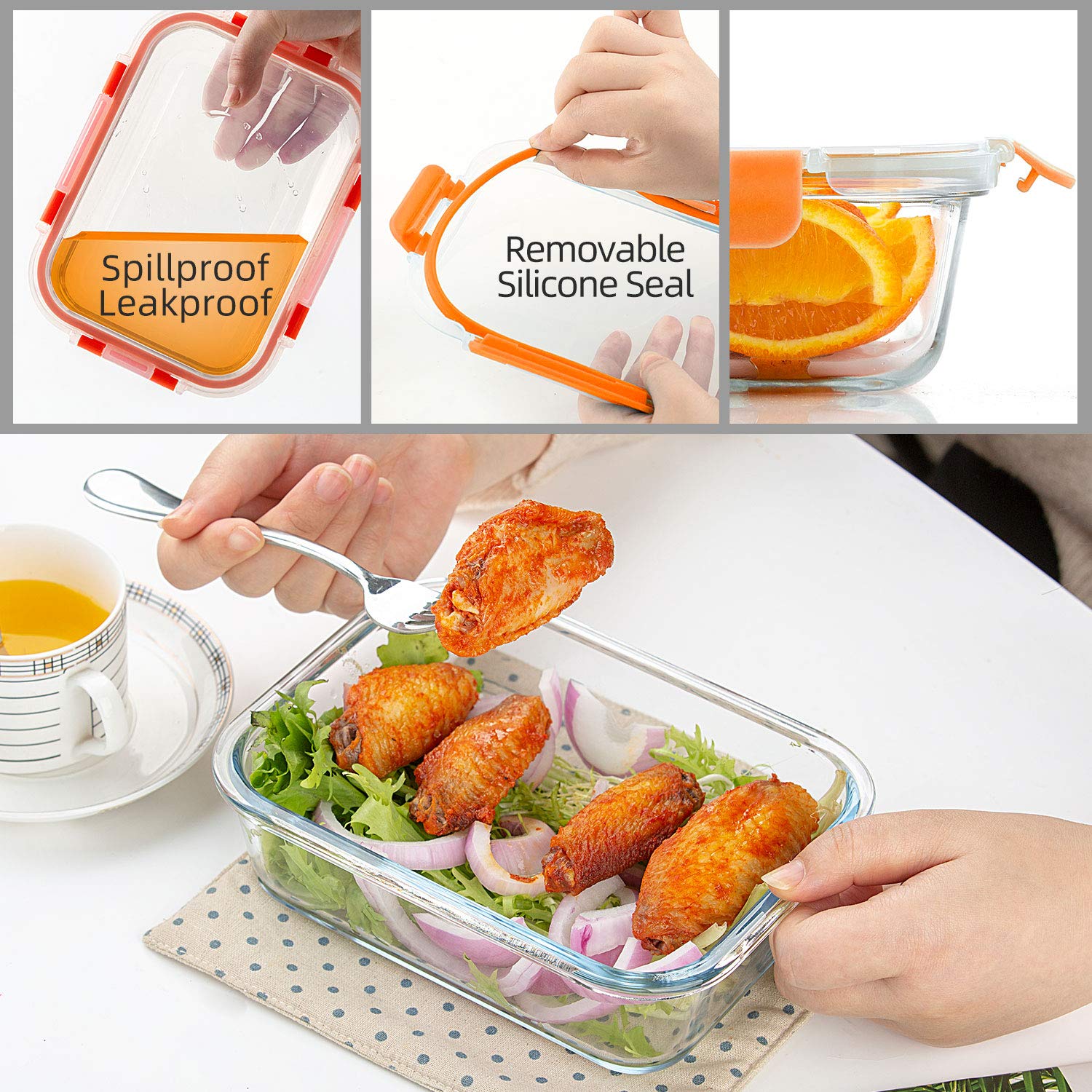 C CREST [10-Pack] Glass Food Storage Containers - Food Prep Containers with Lids - Microwave, Oven, Freezer and Dishwasher Safe