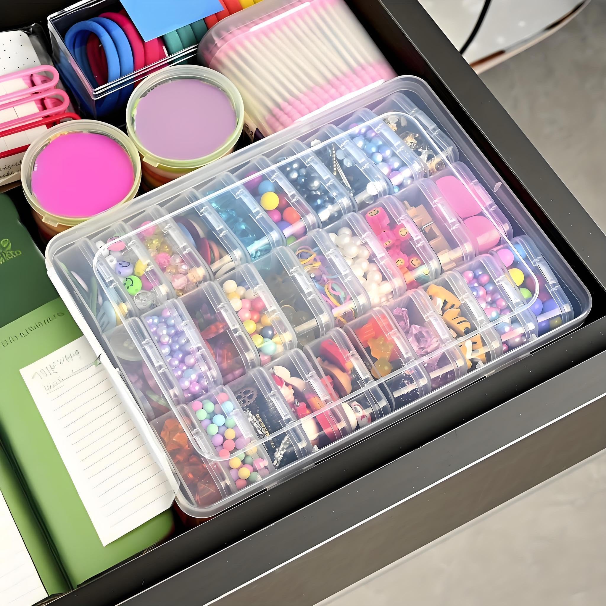 CHSZCHOMER 26 Pack Bead Storage Box With Hinged Lid, Sturdy Plastic Box - Used For Crafts, Beads, Jewelry, Manicures, And Small Items, Diy Handmade With Classification Labels