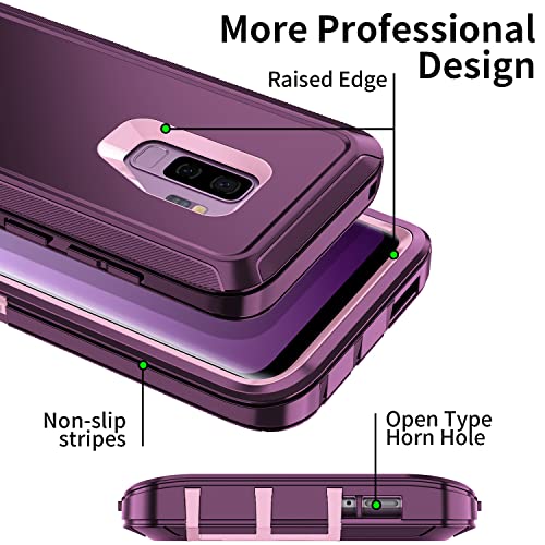 Mieziba for Galaxy S9 Case, Heavy Duty Shockproof Dust/Drop Proof 3 Layer Full Body Protection Rugged Durable Cover Case for Galaxy S9, Purple/Pink