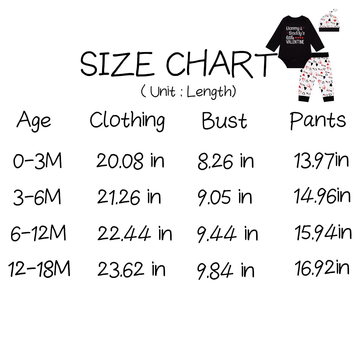 LENSOUS Newborn Infant Baby Boys Girls Mommy&Daddy's Little Valentine Outfits Romper Pants Set(Black,6-12Months)