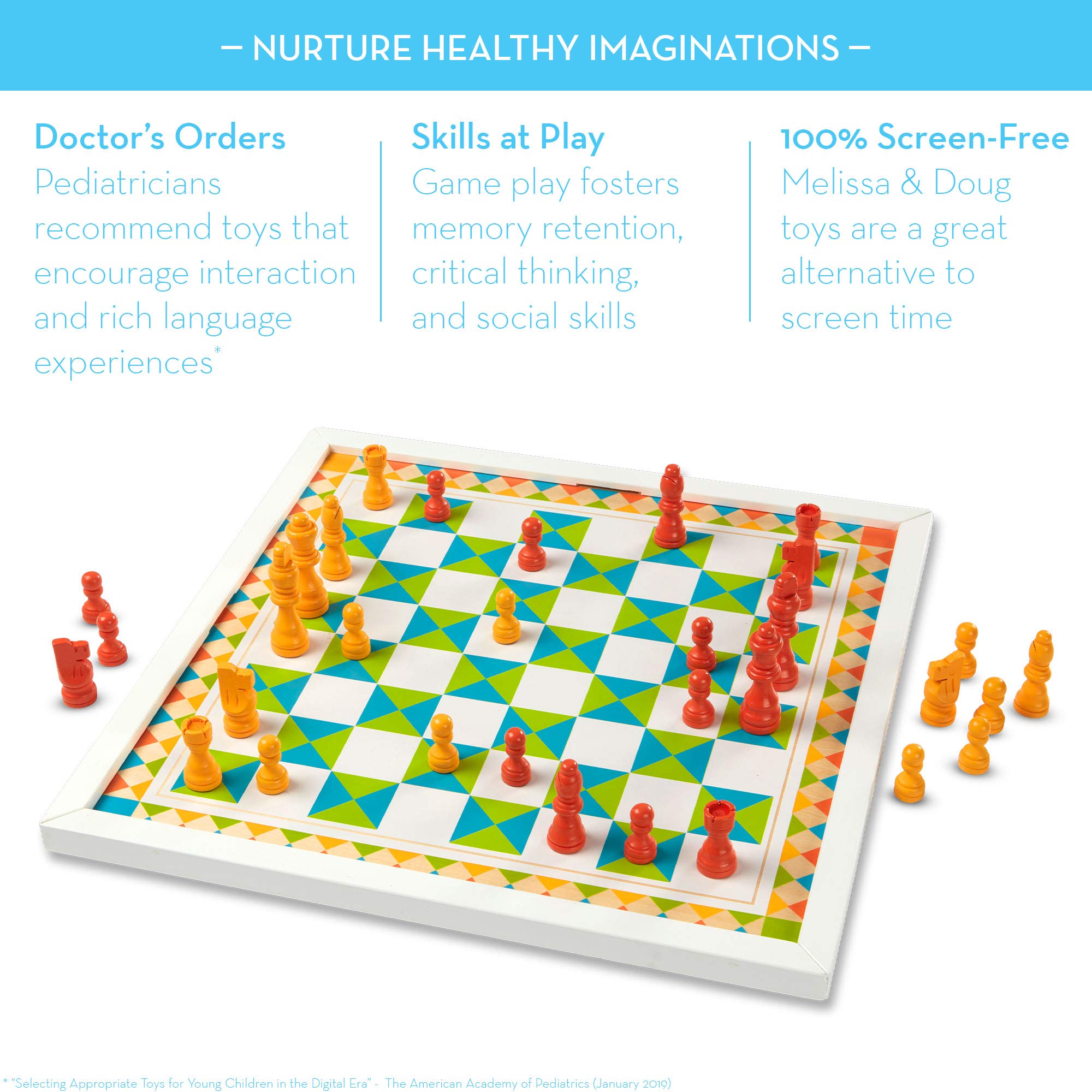 Melissa & Doug Double-Sided Wooden Chess & Pachisi Board Game with 42 Game Pieces (17.5†W x 17.5†L x 1.5†D)