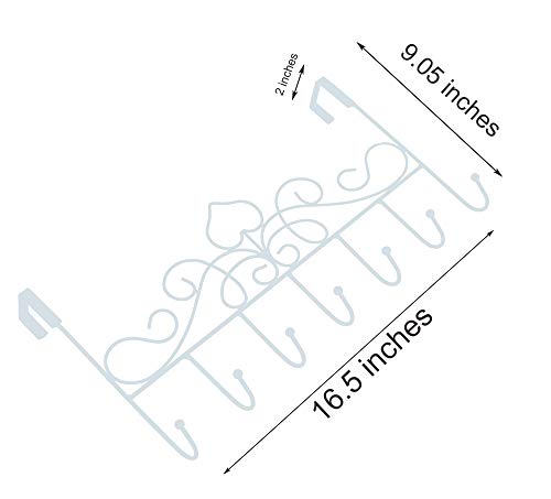 eywlwaar Over The Door Hooks with 7 Hooks Metal Rack for Home Use Hats Coats Key Bag Clothes Scarfs Hooks and Love Design(White)