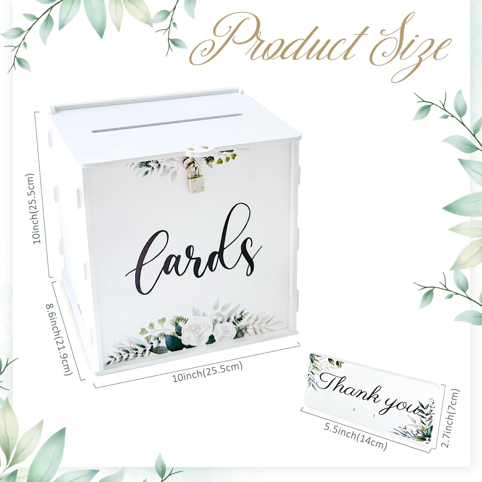 CYAOOI White Wedding Card Box with Lock, PVC Party Card Box for Wedding Reception, Floral Wedding Money Envelope Gift Card Holder Box for Graduation Birthday Baby Shower Decorations