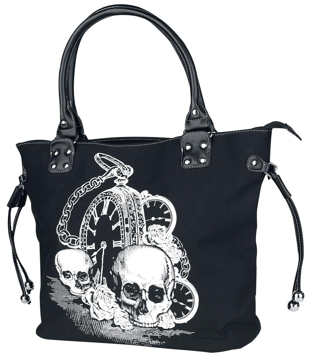 Lost Queen Women's Watch Skull Rose Shoulder Bag | Back in Black Handbag Purse