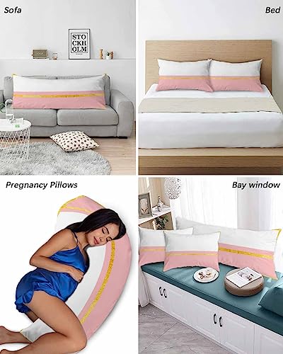Edwiinsa Pink White Pillow Covers King Standard Set of 2 20x36 Bed Pillow, Luxury Yellow Lace Modern Abstract Art Aesthetics Plush Soft Comfort for Hair/Skin Cooling Pillowcases with Envelop Closure