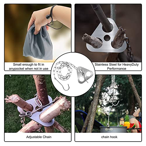 Camping Tripod Board,Stainless Steel Campfire Tripod Board with Adjustable Chain for Hanging Cookware Outdoor Cooking,Perfect Accessories for Outdoor Cooking