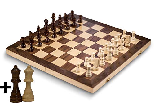 Smart Tactics 16" Folding Chess Set with Extra Queens Made of Wood - Standard Edition
