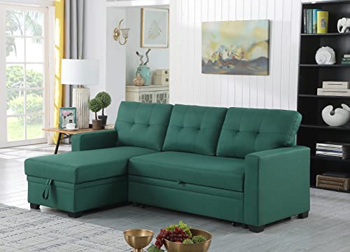 FAVSH Linen Upholstered Sectional Sofa,L-Shape Convertible Sleeper SectionalSofa with Storage Chaise and Pull-Out Bed for Living Room,Apartment,Office,Green