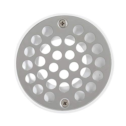 EZ-FLO 2 Inch x 3 Inch PVC Low Profile Floor & Shower Drain, Stainless Steel Grid, 15301, White