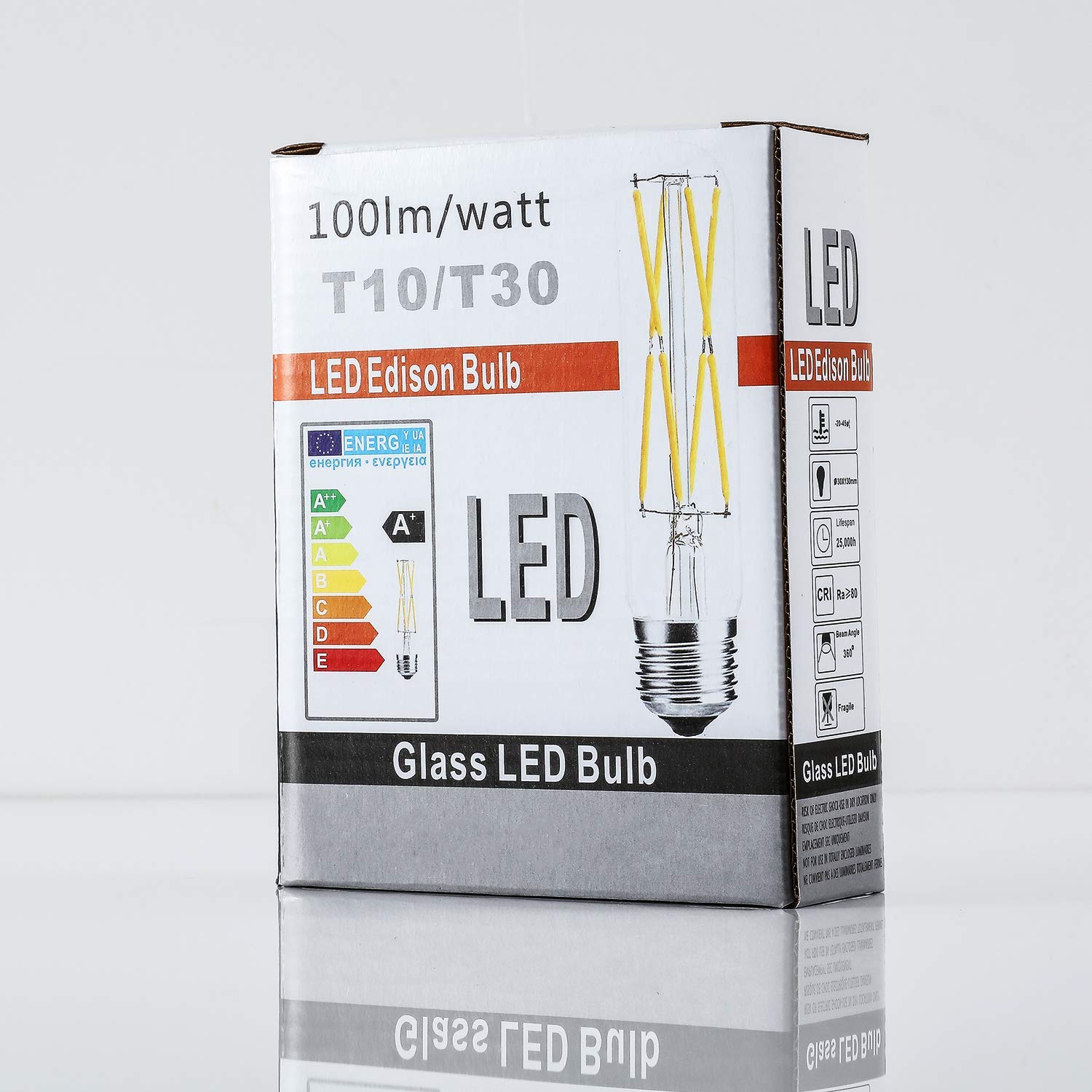 Leools Led Tube Bulb Glass 4W Dimmable Edison T10 Tubular Bulb,E26 Medium Base Filament Lamp 40 Watt Incandescent Bulb Equivalent 2700K Warm White,Clear Glass,No Flicker,3 Pack.