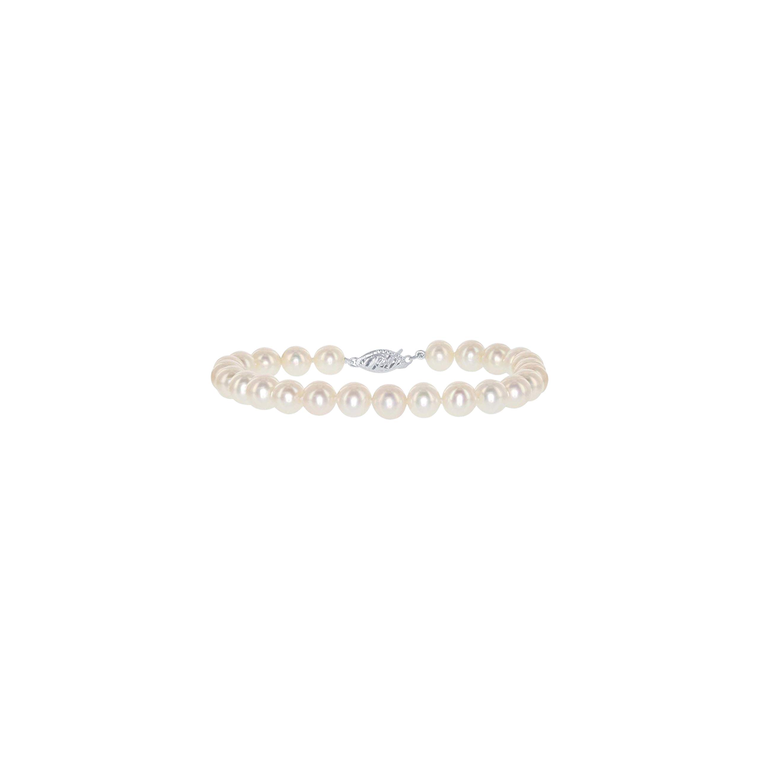 Blue Ocean Pearls 14K White Gold AAAA Freshwater Cultured Pearl Bridal Silk-Knotted Strand Bracelet with Fishhook Clasp - Choice of Length & Pearl Size (7.5, 4.0-4.5-mm)
