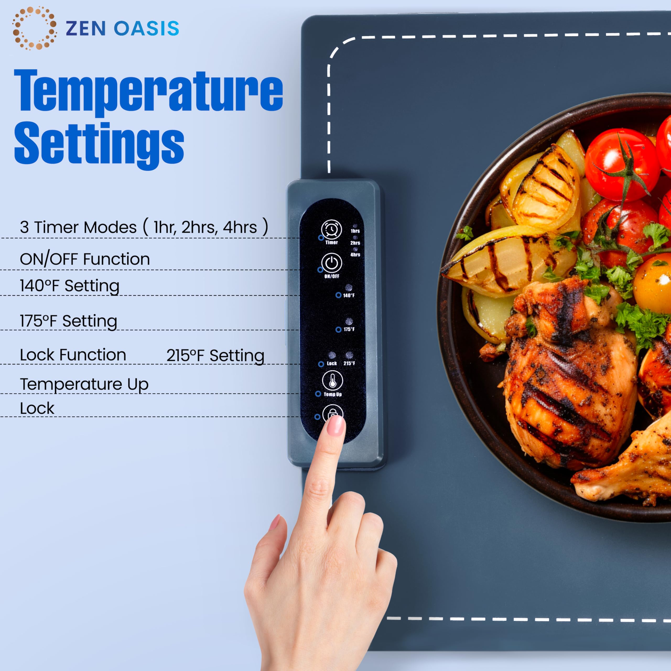 Electric Food Warming Mat 24 x 15 with Adjustable Temperature Controls – Foldable Tray with Non-Slip Surface - Best for Buffet, Family Meals, & Parties – Keeps Food Warm for Hours By ZenOasis