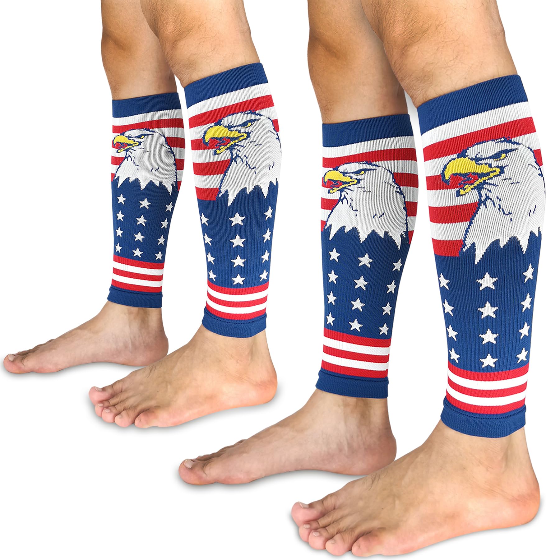BUENWAZ Compression Leg Sleeve for Calf 1 Pair Footless Compression Socks for Running, Leg Sleeves for Relieving Varicose Vein, Leg Pain and Shin Splint (Thin Blue Line)