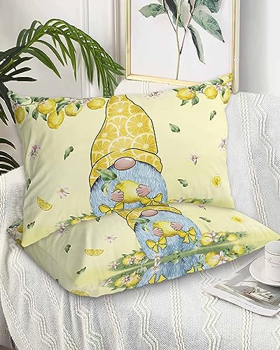 Edwiinsa Summer Lemon Pillow Covers Queen Size Set of 2 20x30 Bed Pillow, Spring Floral Gnomes Rustic Yellow Plush Soft Comfort for Hair/Skin Cooling Pillowcases with Envelop Closure