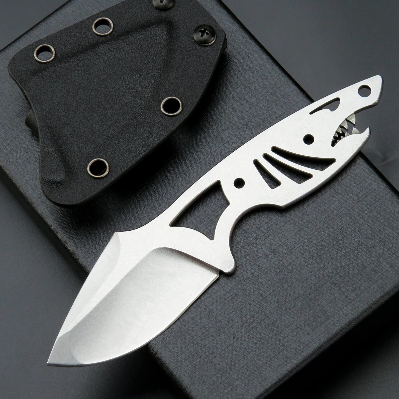 Ccanku C1139 Fixed Blade Knife,D2 Steel Blade Knife with K Sheath, EDC Tool Knife with Can Opener for Outdoor, Camping, Hunting, Hiking(Silver)