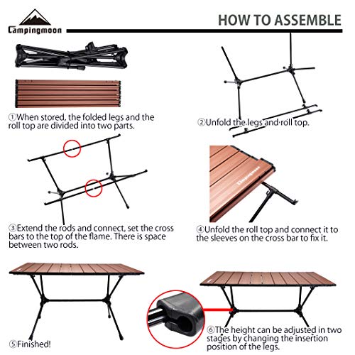CAMPINGMOON Roll UP Camping Table Lightweight Foldable Aluminum with Carrying Bag