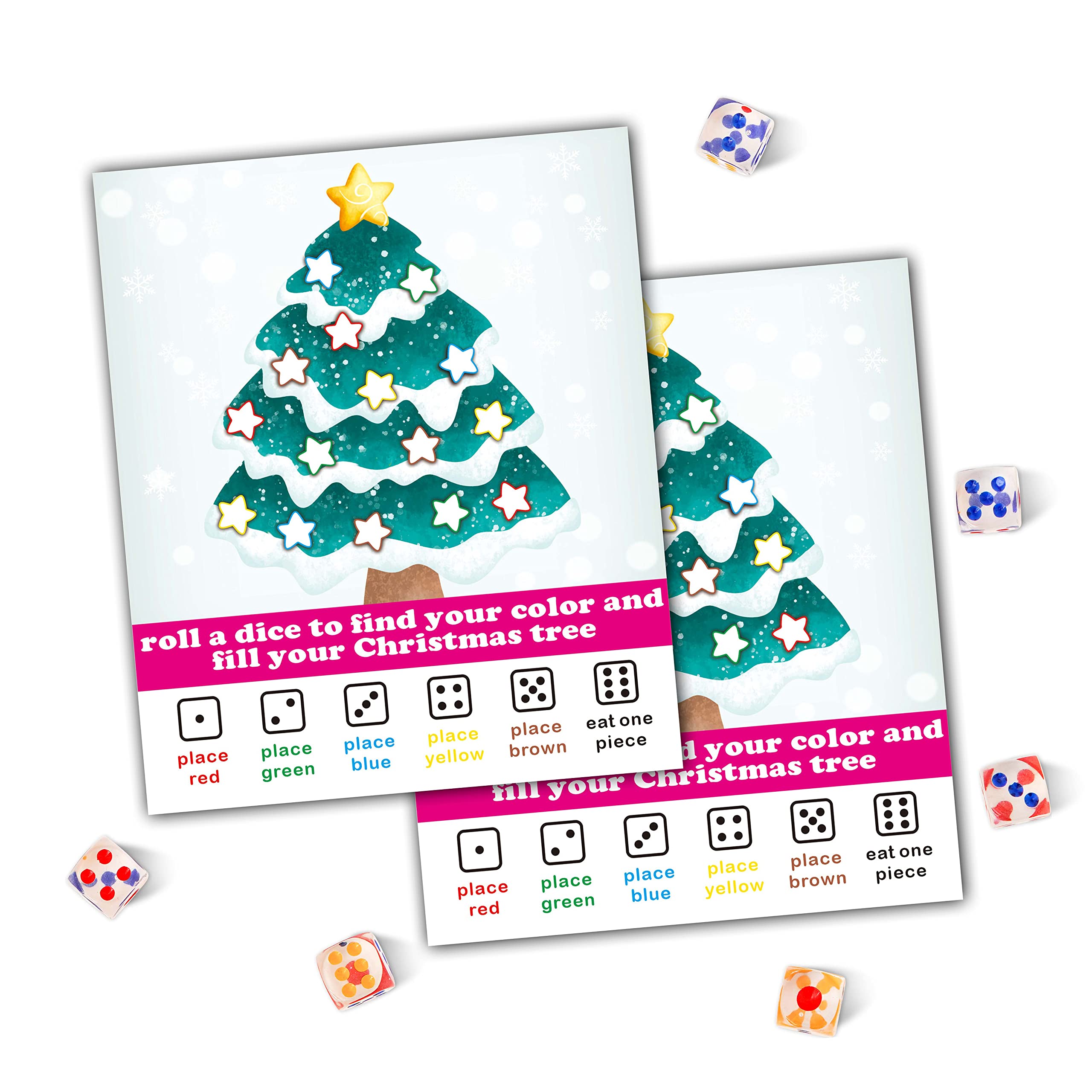 Christmas Party Roll The Dice Game, Kids Table Game, 20 Play Cards 20 Transparent Dices - 5 x 6 inches (MMgame-B001)