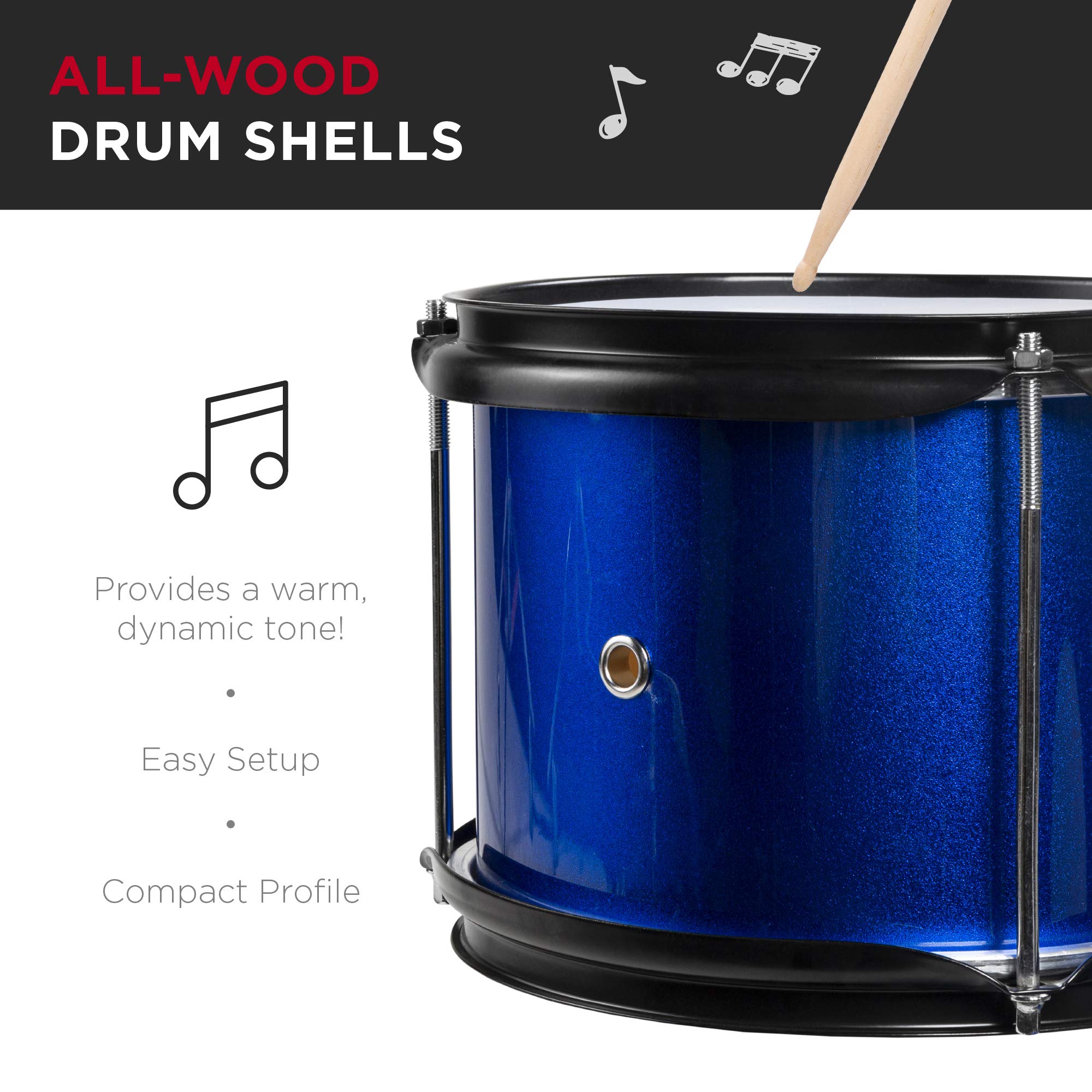 Best Choice Products Kids Drum Set 3-Piece Beginner Drum Set Junior Drum Set, w/ Throne Stool, Cymbal, Drum Sticks, Bass Drum Pedal, 2 Toms - Blue