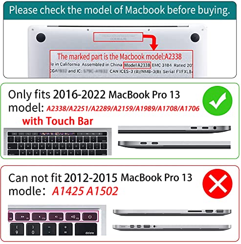 Teryeefi Case Cover for MacBook Pro 13 Inch 2022 2021 2020 2019 2018 2017 2016 Release A2338 M2 M1 A2289 A2251 A2159 A1989 A1706, Frosted Hard Shell +Keyboard Cover Skin + Screen Protector, Chalk Pink