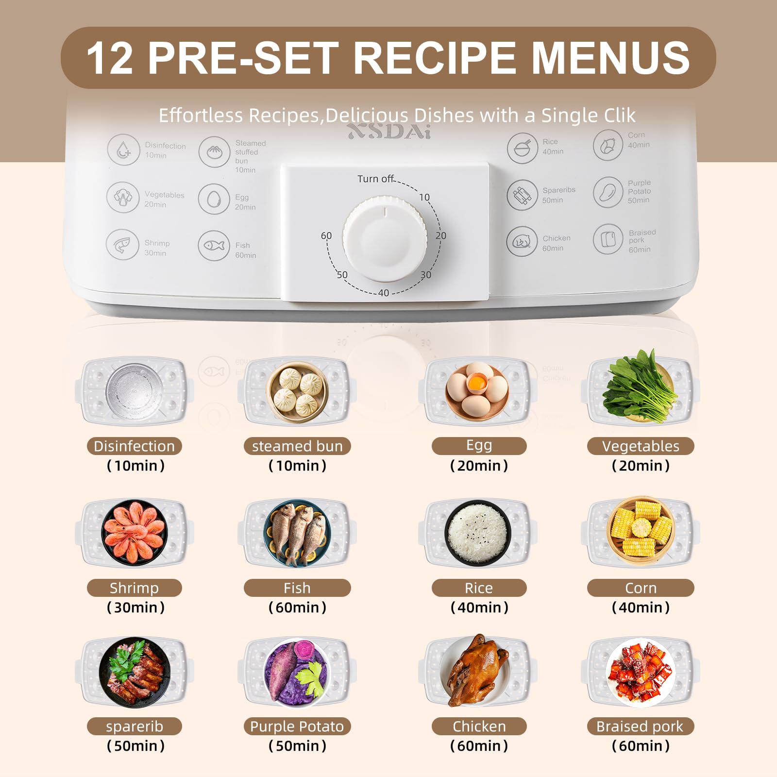Electric Food Steamer for Cooking, 3 Tier Vegetable Steamer 12.7QT with 60Min Timer, Veggie Steamer with Auto Shutoff & Boil Dry Protection