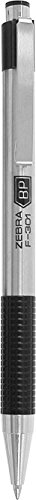 Zebra Pen F-301 Retractable Ballpoint Pen, Stainless Steel Barrel, Fine Point, 0.7mm, Assorted Ink, 9-Pack