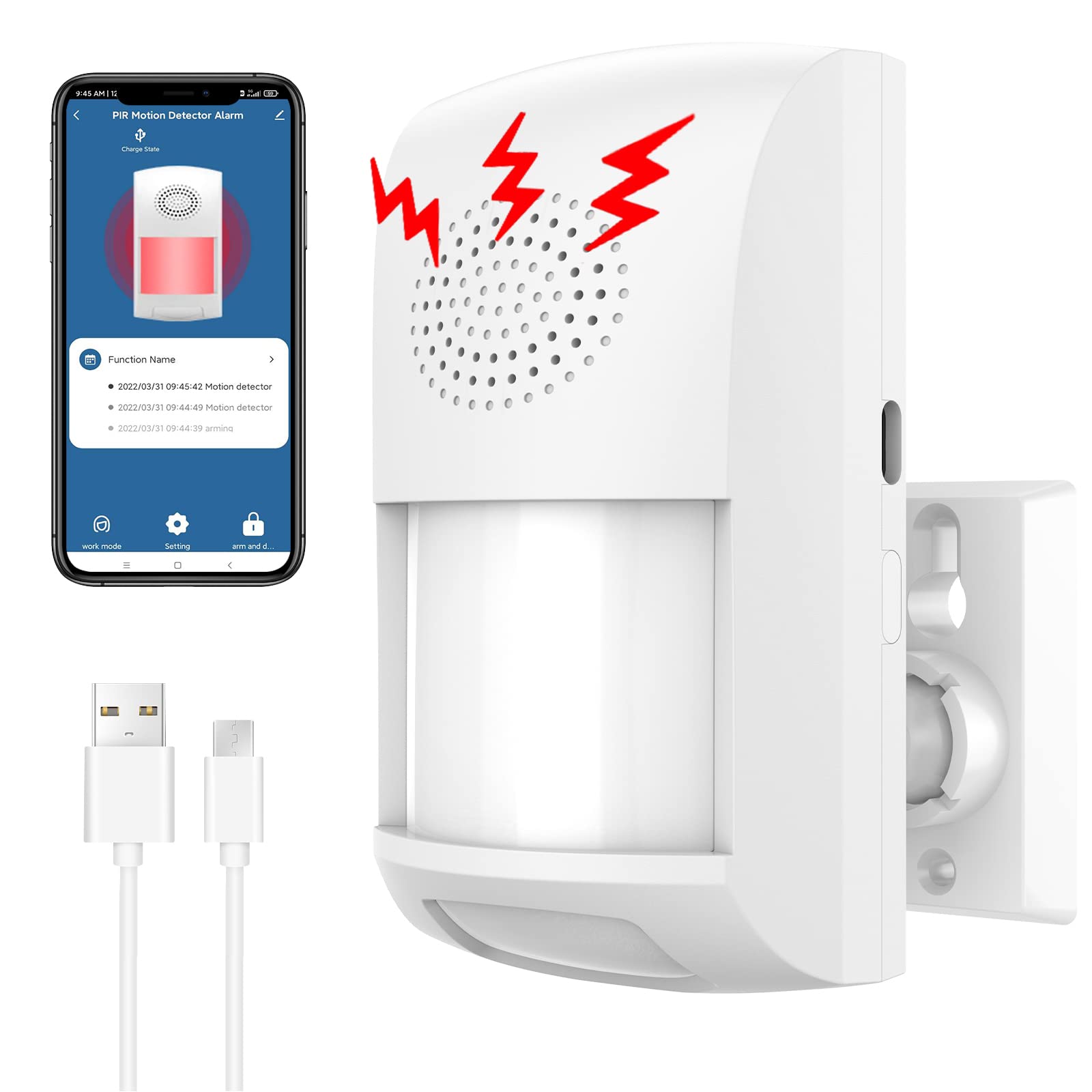 Chtoocy Upgraded Smart WiFi Motion Sensor Detector Alarm Indoor with Siren, Phone App, Alert History, Scheduled Working Times - Infrared Motion Sensor Alarm for Home Garage, Only Support WiFi 2.4G