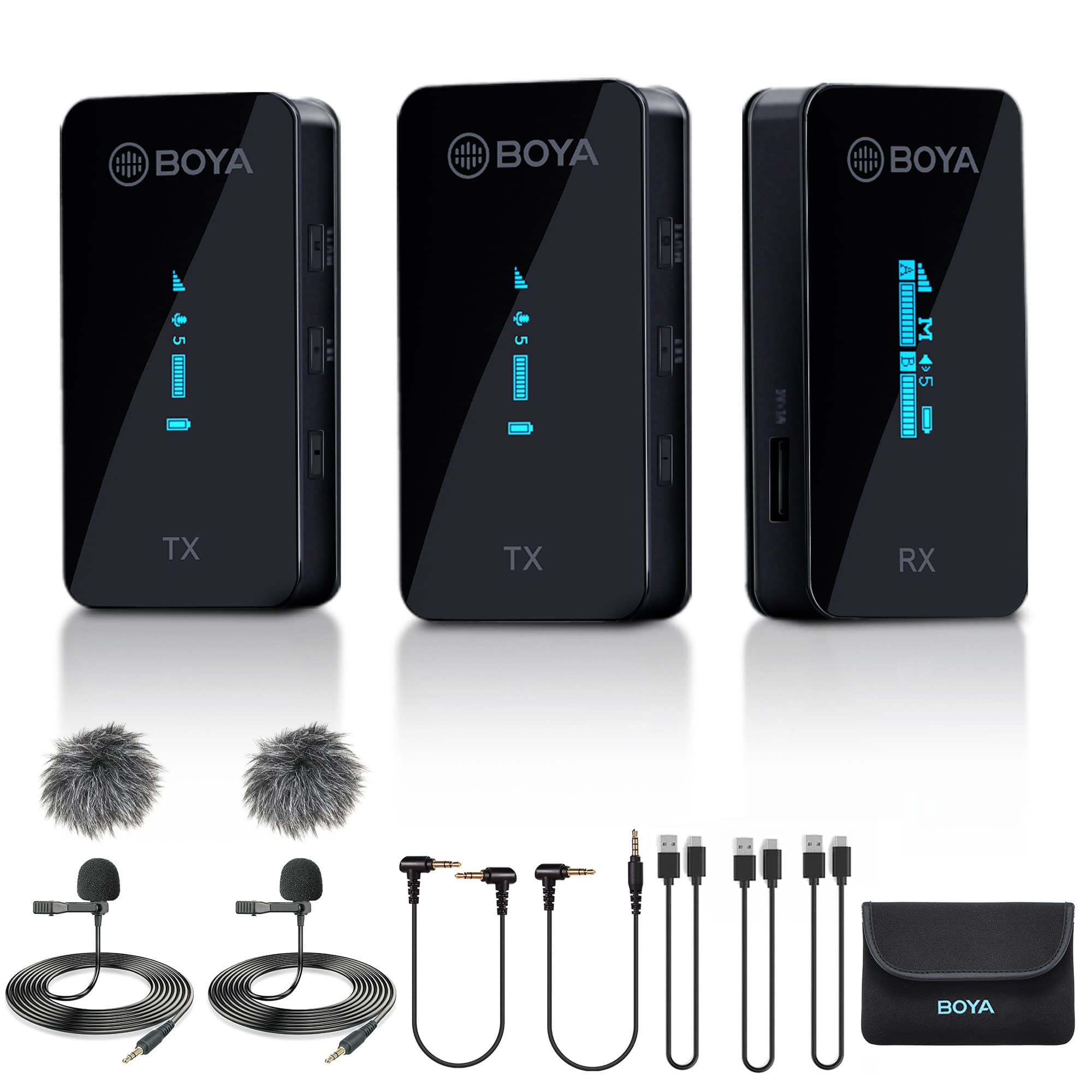BOYA BY-XM6-S2 Wireless Lavalier Microphone 2.4GHz Dual Channel Wireless Lapel Microphones for Cameras DSLR Camcorder Clip on Lapel Mic for Video Recording YouTube Vlogging Interview 328ft Range
