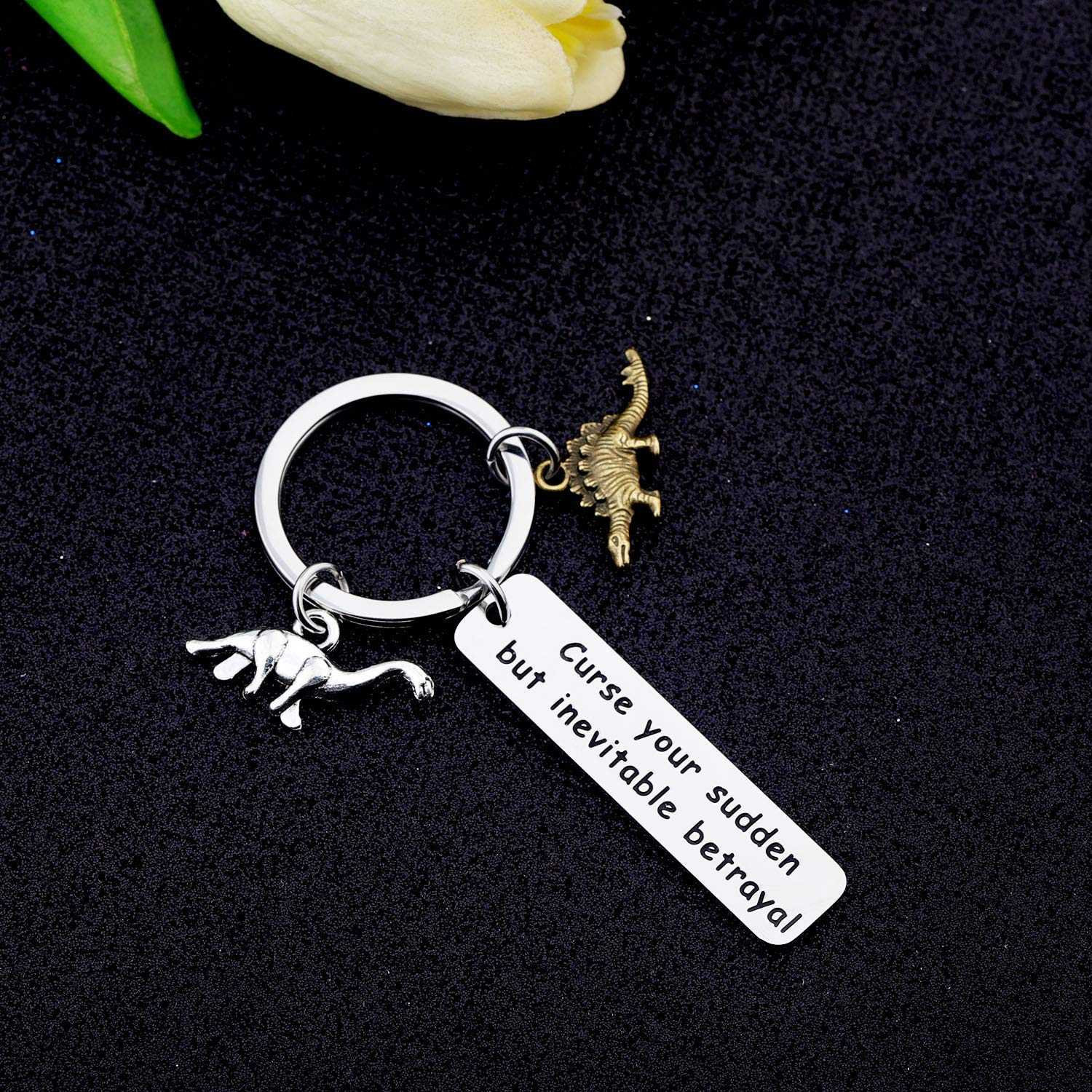 bobauna Curse Your Sudden But Inevitable Betrayal Inspired keychain With Dinosaur Charm Travel Dinosaur Lover Gift (inevitable betrayal dinsour keychain)