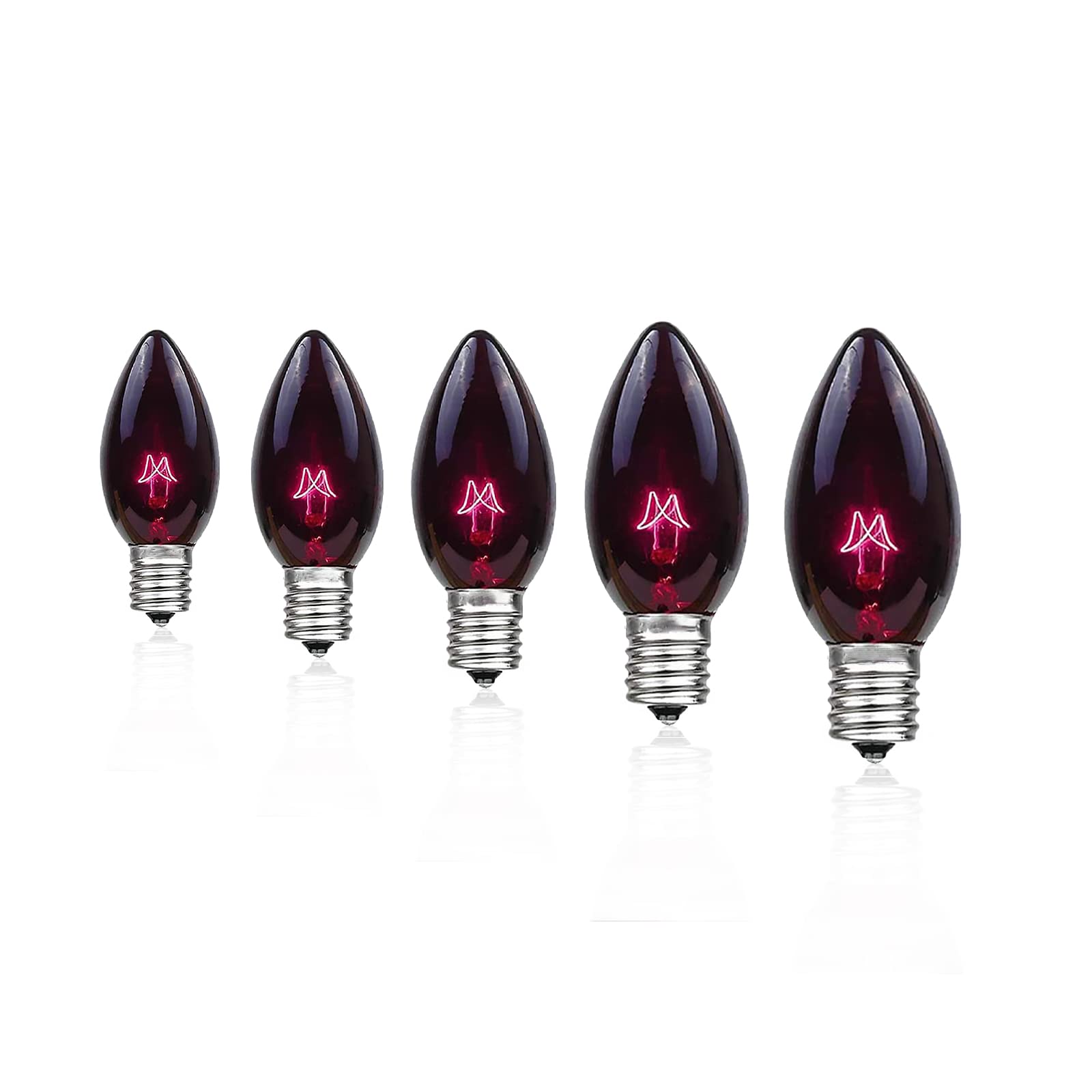 CHYSUPER C7 Replacement Bulbs, Christmas Light Bulbs, Dark Purple 5W Incandescent Bulbs for Halloween Outdoor String Lights Xmas Tree Patio Party Decor, C7 Bulbs E12 Candelabra Base- 25 Pack