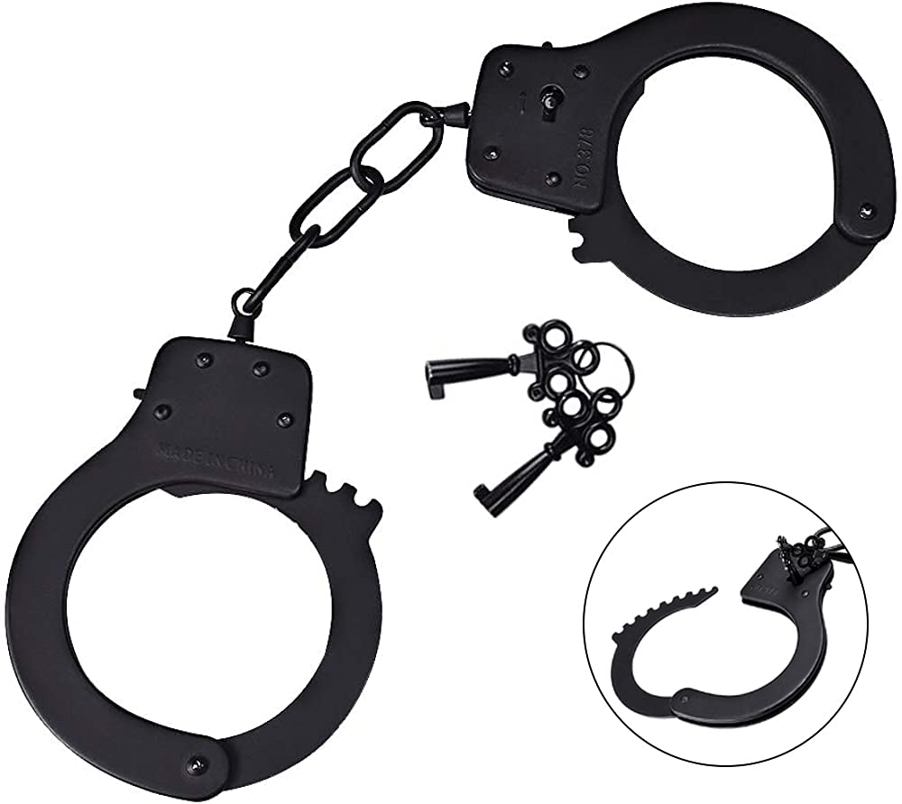 Bedsecret Handcuffs Double Lock Steel Police Edition Professional Grade Handcuffs,Hand Cuffs Cop with Keys(black)