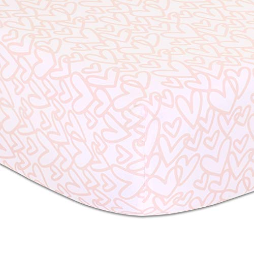 The Peanutshell Hearts Crib Bedding Set for Baby Girls | 3 Piece Pink & White Nursery Set | Baby Quilt, Crib Sheet, and Dust Ruffle