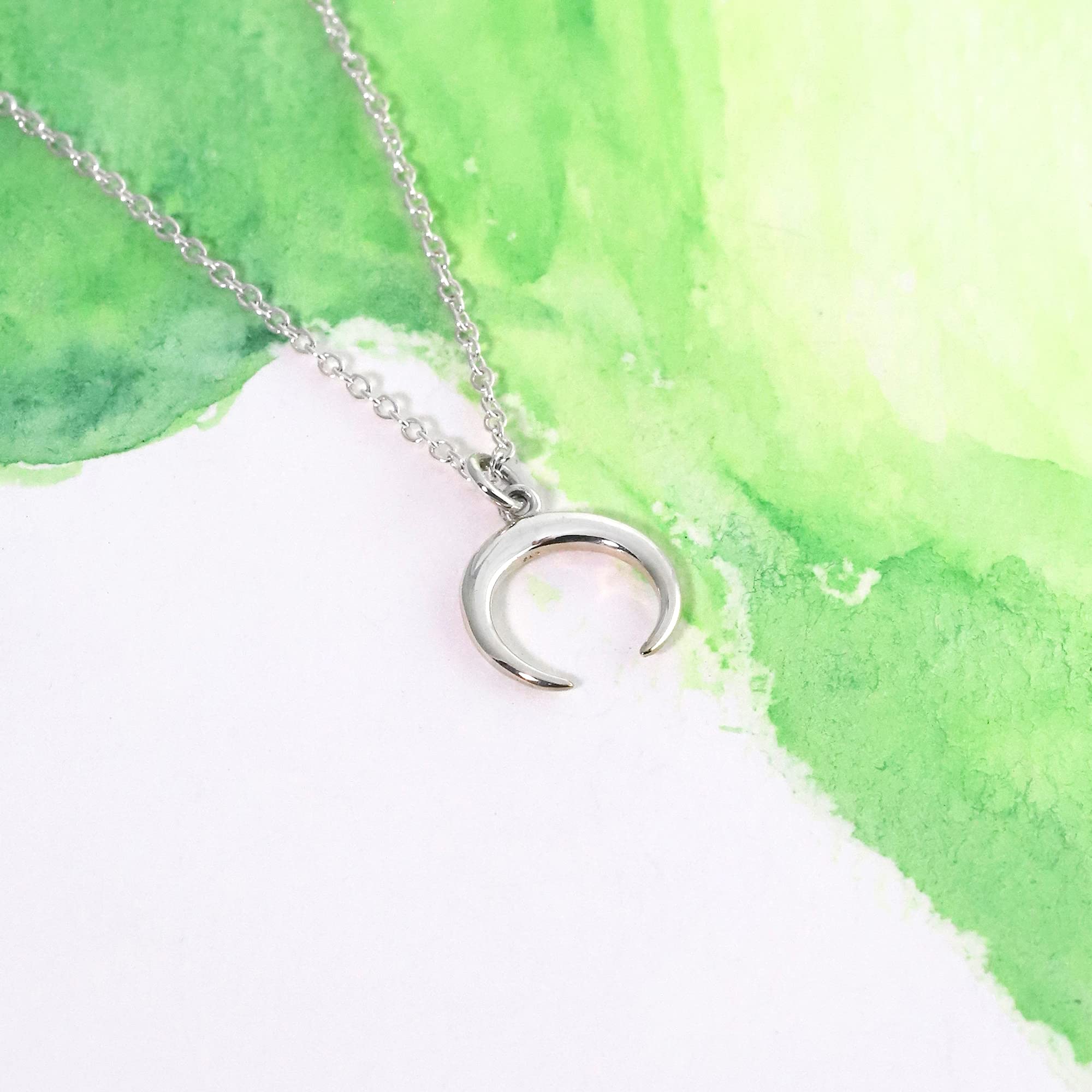 Boma Jewelry Sterling Silver Downward Crescent Moon Double Horn Pendant Necklace, 18 Inches
