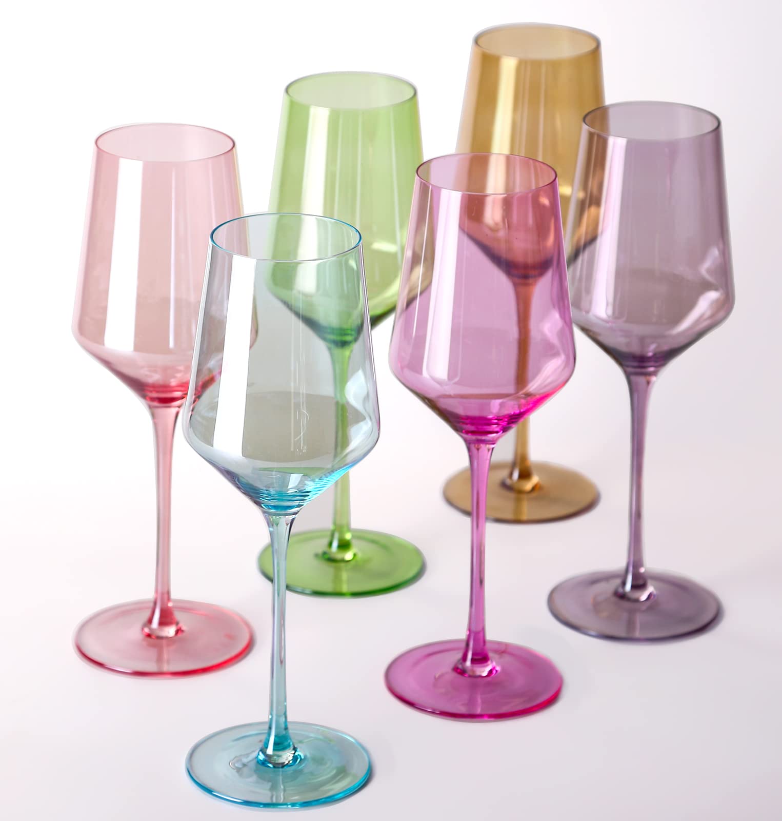 comfit Colored Wine Glasses Set Of 6-15oz Hand Blown Crystal Colorful Wine Glasses With Long Stem and Thin Rim,Red/White Wine glasses,Perfect Colored Wine Stemware for Wine Lover in Birthday,Party