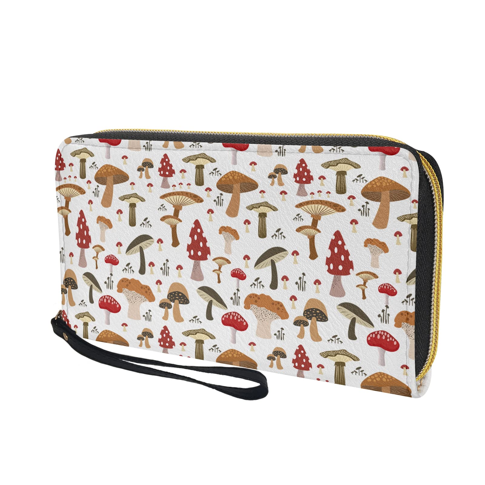 Coldinair Adorable Mushroom Print Long Wallets for Women,PU Leather Zip Around Clutch Travel Purse